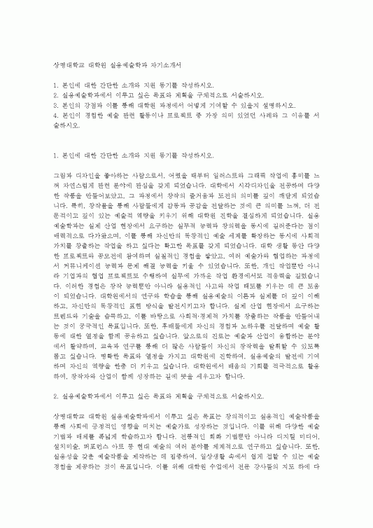 상명대학교 대학원 실용예술학과 자기소개서