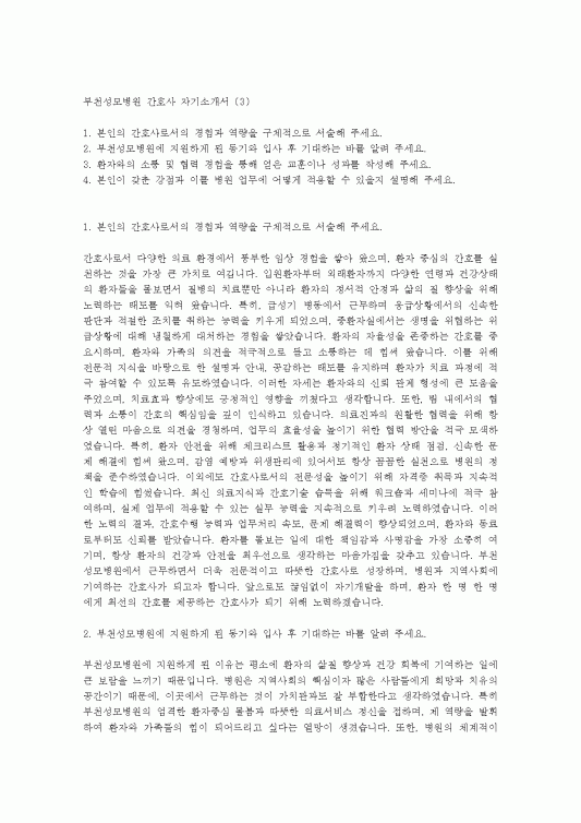 부천성모병원 간호사 자기소개서 (3)
