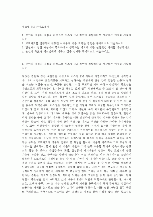 에스엘 PM 자기소개서
