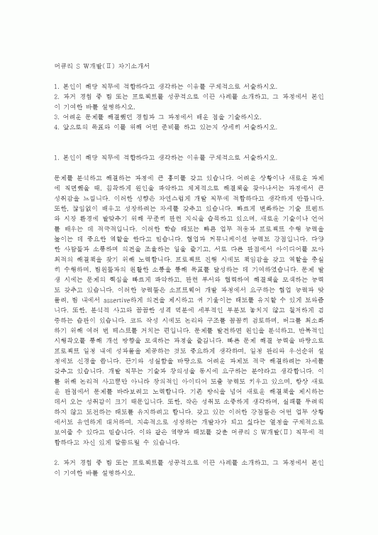 머큐리 S W개발(Ⅱ) 자기소개서