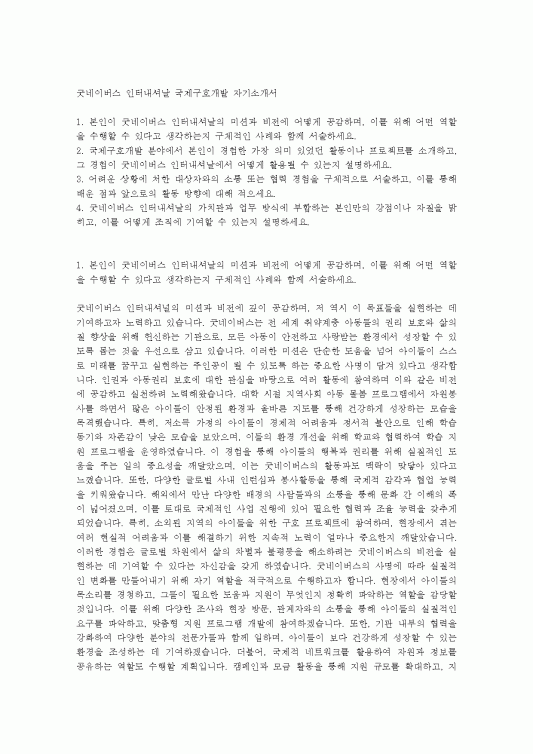 굿네이버스 인터내셔날 국제구호개발 자기소개서