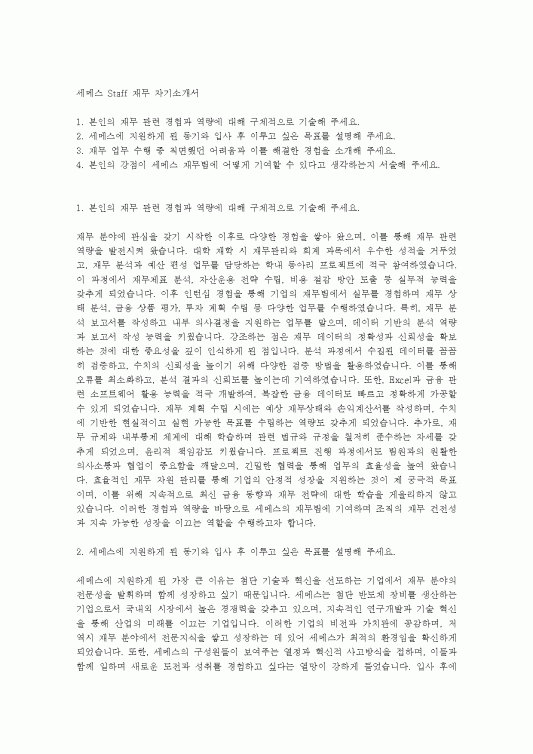 세메스 Staff 재무 자기소개서