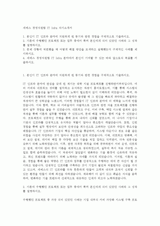 세메스 경영지원팀 IT Infra 자기소개서