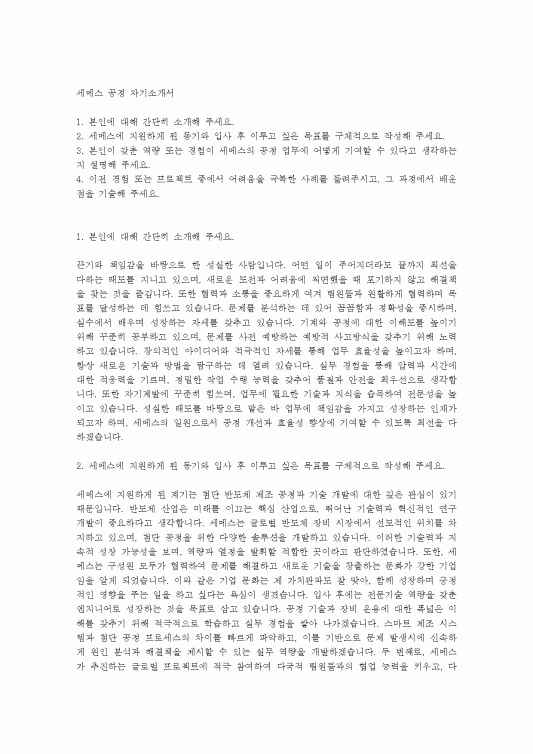 세메스 공정 자기소개서