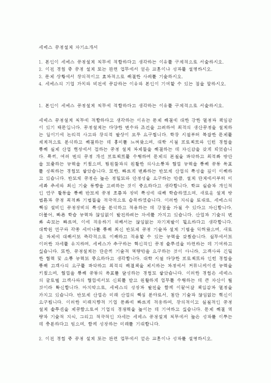 세메스 공정설계 자기소개서