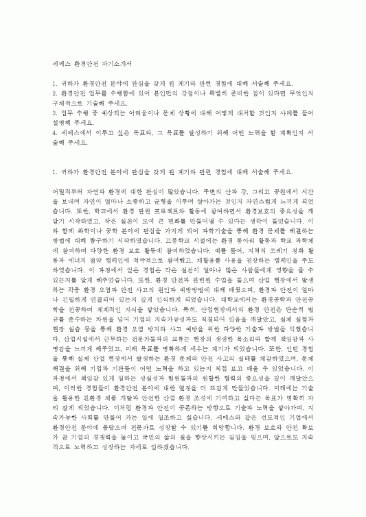 세메스 환경안전 자기소개서