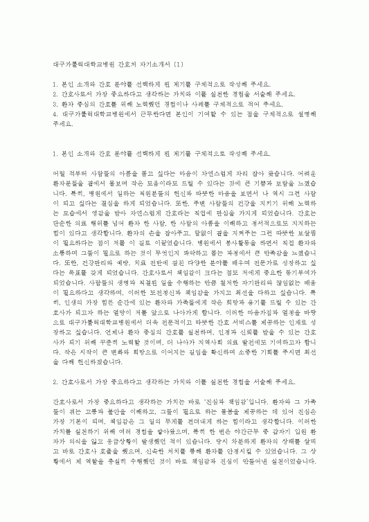 대구가톨릭대학교병원 간호처 자기소개서 (1)