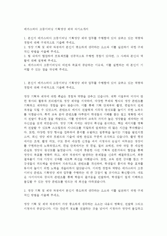 메가스터디 고등이러닝 기획영상 제작 자기소개서