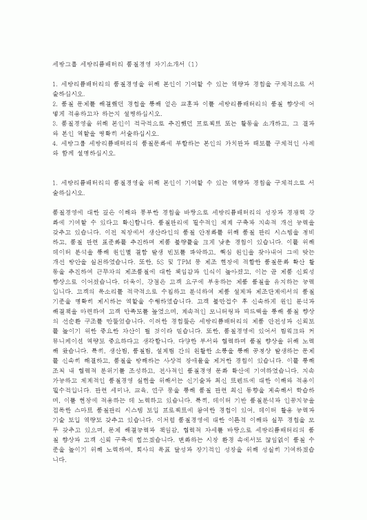 세방그룹 세방리튬배터리 품질경영 자기소개서 (1)