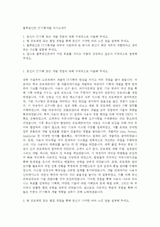 블루포인트 IT기획개발 자기소개서