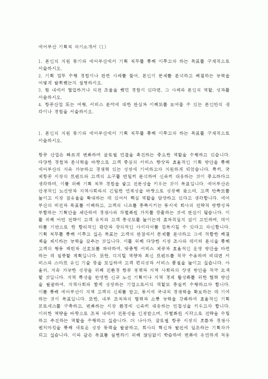 에어부산 기획직 자기소개서 (1)