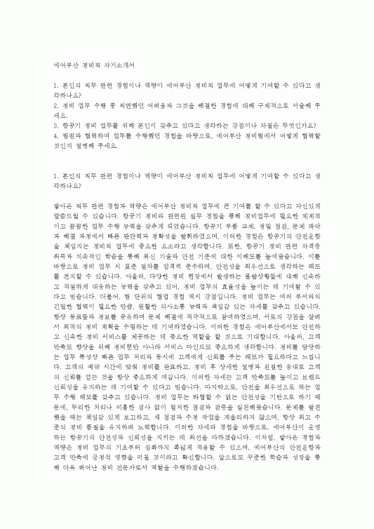 에어부산 정비직 자기소개서