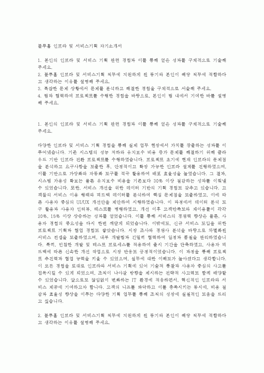 블루홀 인프라 및 서비스기획 자기소개서