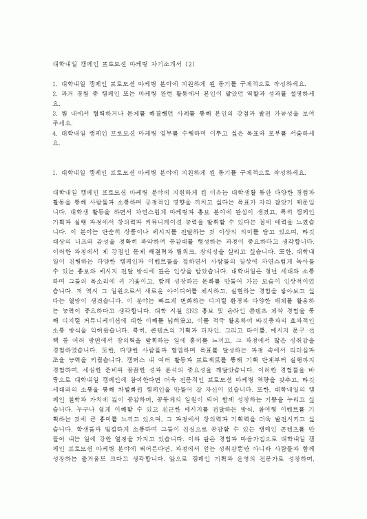 대학내일 캠페인 프로모션 마케팅 자기소개서 (2)