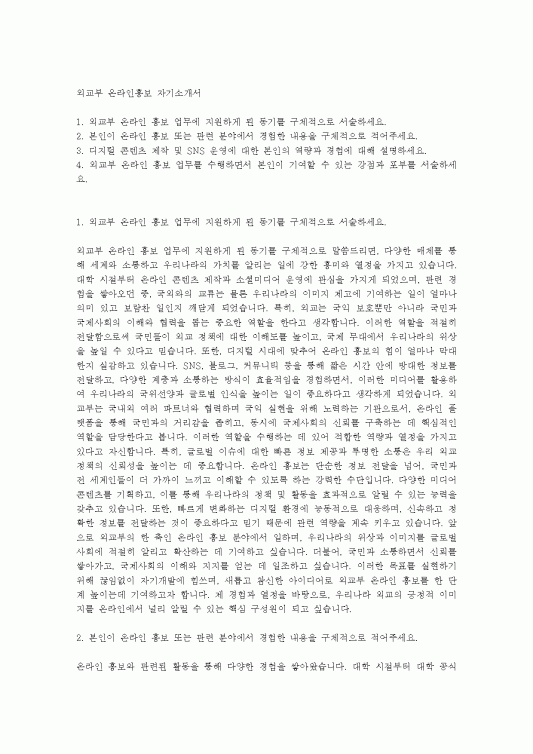 외교부 온라인홍보 자기소개서