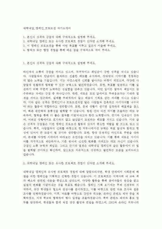 대학내일_캠페인_프로모션 자기소개서