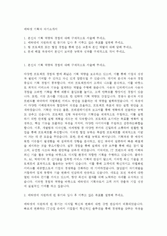 메타넷 기획자 자기소개서