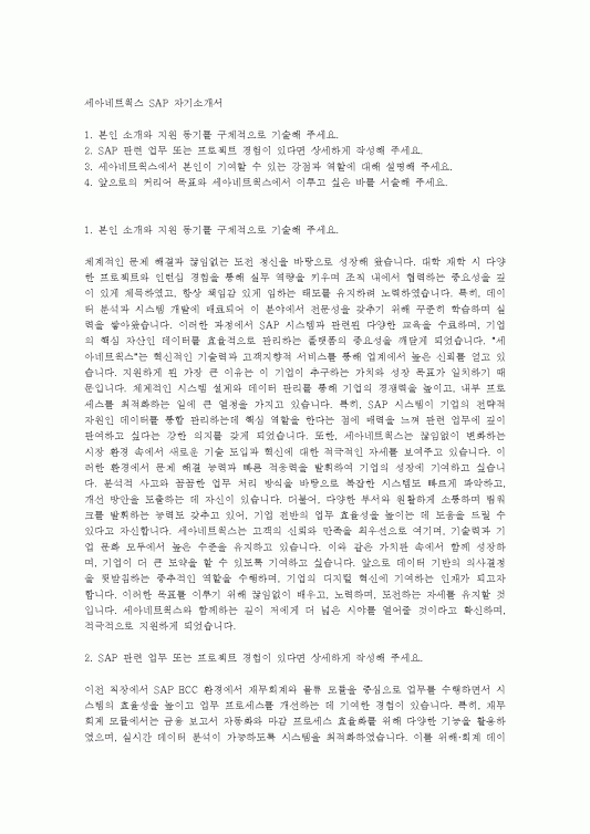 세아네트웍스 SAP 자기소개서