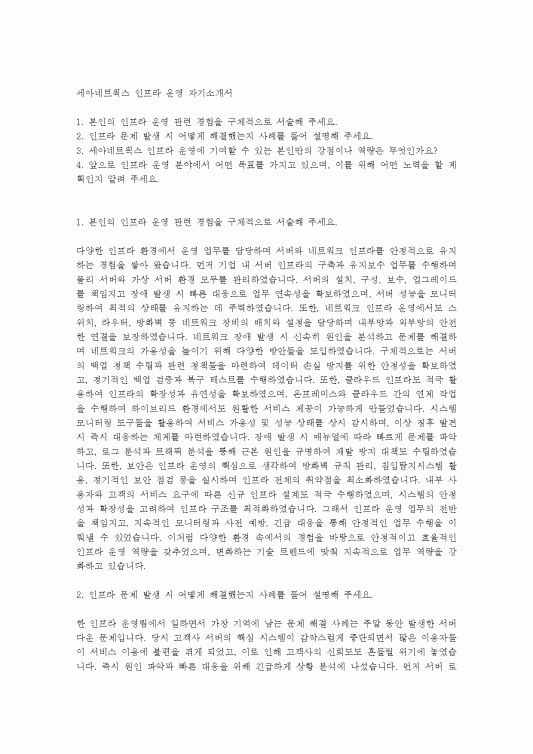 세아네트웍스 인프라 운영 자기소개서