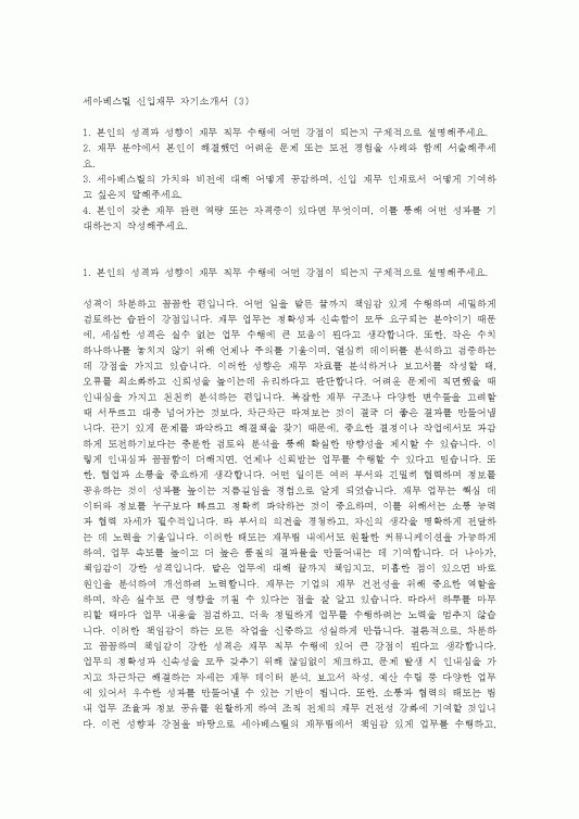 세아베스틸 신입재무 자기소개서 (3)
