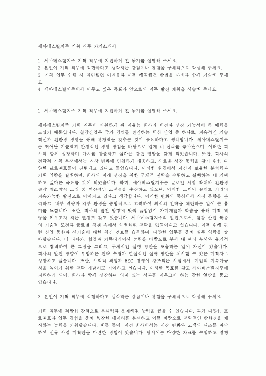 세아베스틸지주 기획 직무 자기소개서