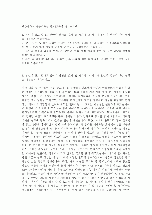 서강대학교 영상대학원 광고PR학과 자기소개서
