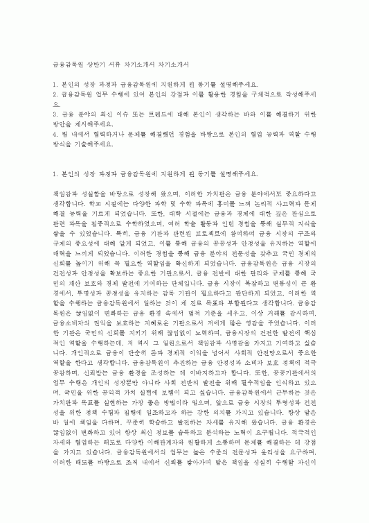 금융감독원 상반기 서류 자기소개서