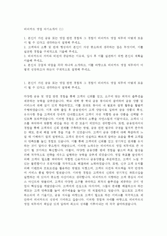 비씨카드 영업 자기소개서 (1)