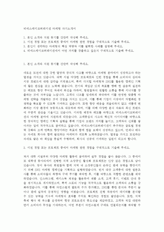 비에스케이코퍼레이션 마케팅 자기소개서