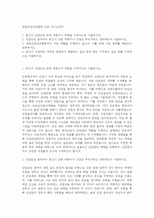 대한산업안전협회 CAD 자기소개서