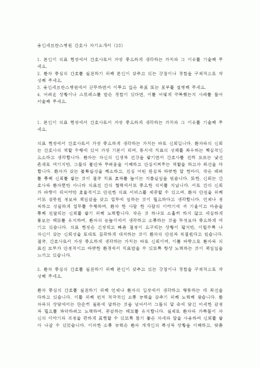 용인세브란스병원 간호사 자기소개서 (20)