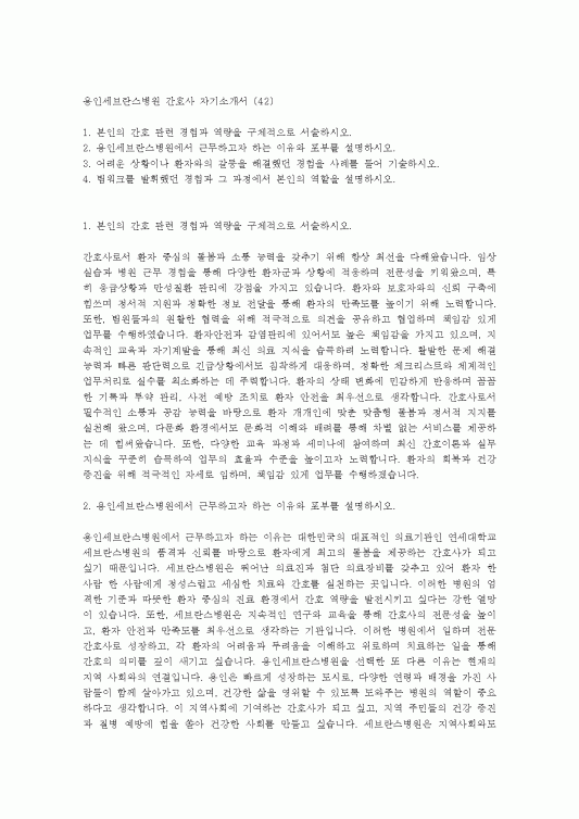 용인세브란스병원 간호사 자기소개서 (42)