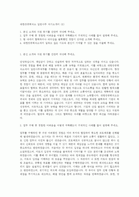 대한상공회의소 일반사무 자기소개서 (6)