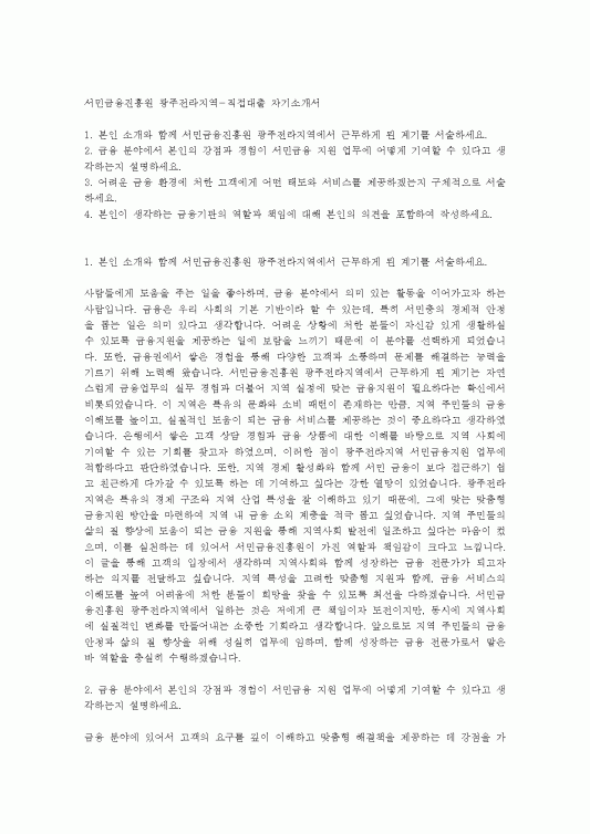 서민금융진흥원 광주전라지역-직접대출 자기소개서