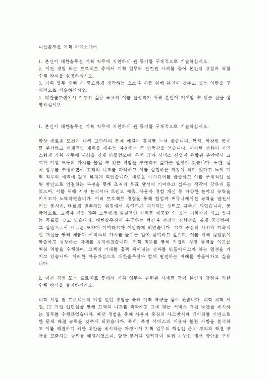 대한솔루션 기획 자기소개서
