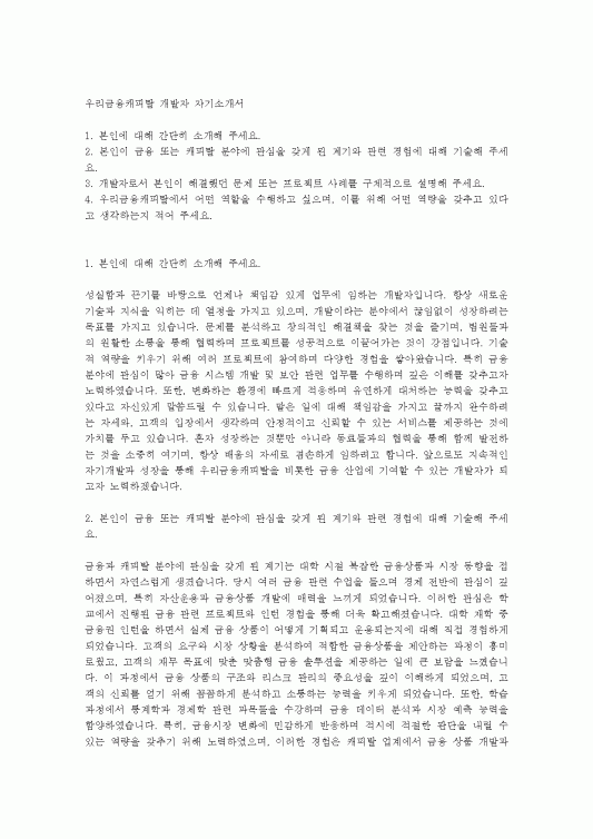 우리금융캐피탈 개발자 자기소개서
