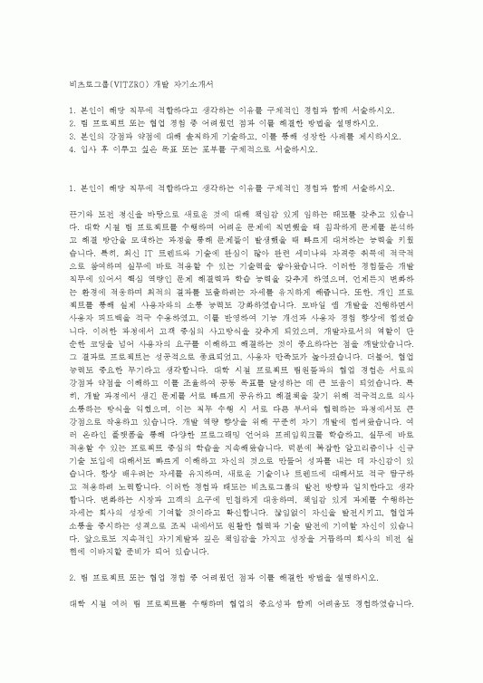 비츠로그룹(VITZRO) 개발 자기소개서