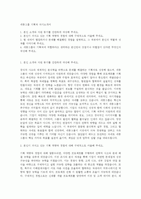 세종그룹 기획직 자기소개서