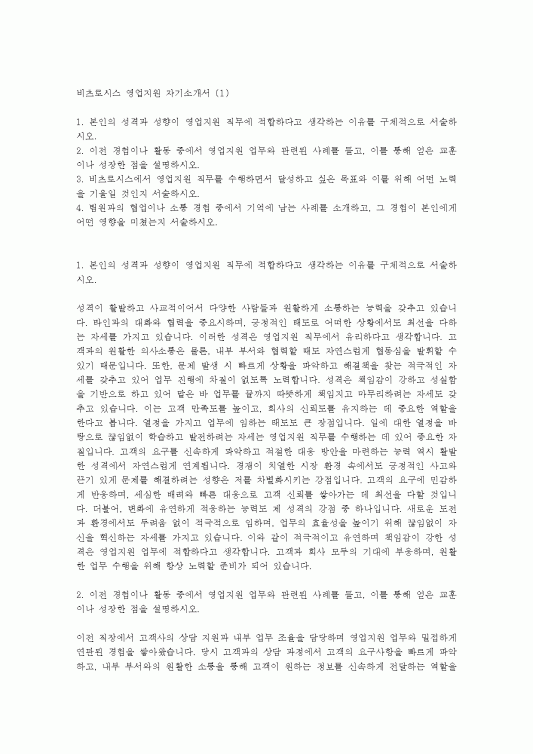 비츠로시스 영업지원 자기소개서 (1)