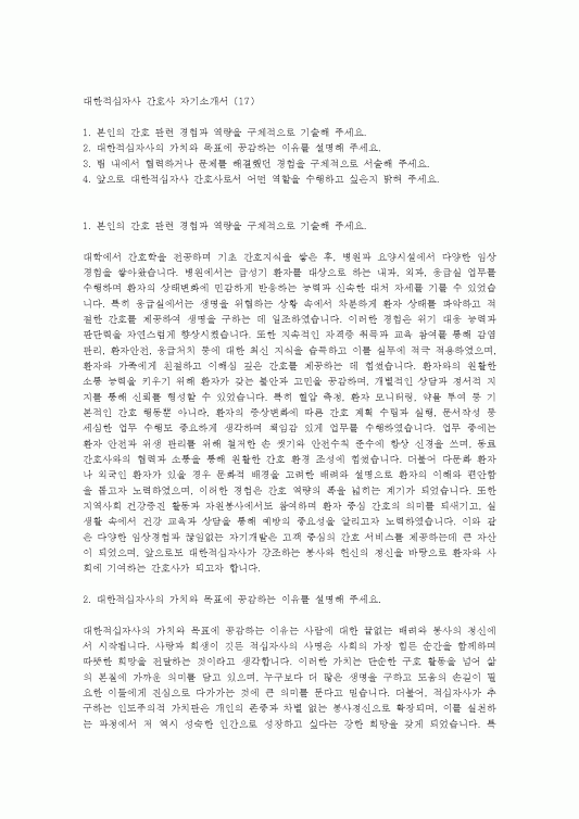대한적십자사 간호사 자기소개서 (17)