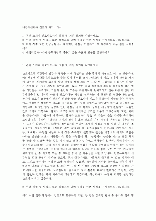 대한적십자사 간호사 자기소개서