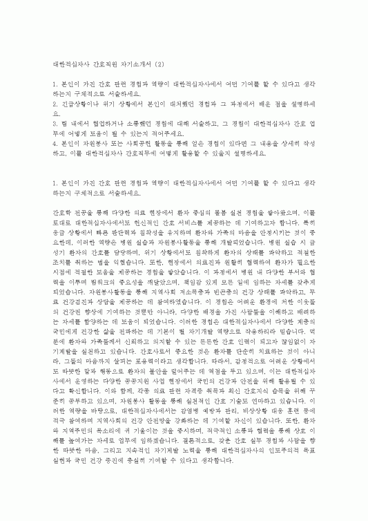 대한적십자사 간호직원 자기소개서 (2)