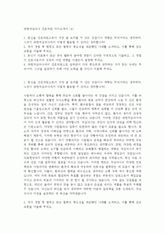 대한적십자사 간호직원 자기소개서 (4)