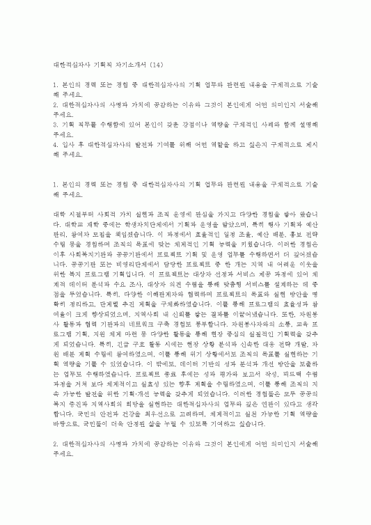 대한적십자사 기획직 자기소개서 (14)