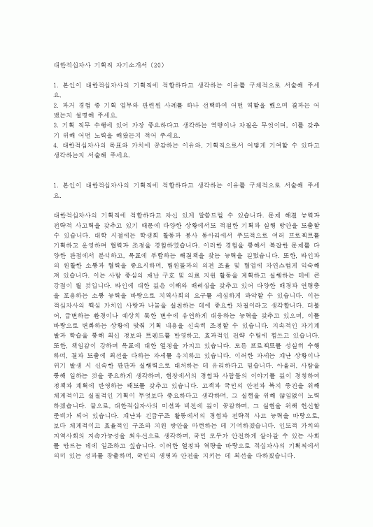 대한적십자사 기획직 자기소개서 (20)