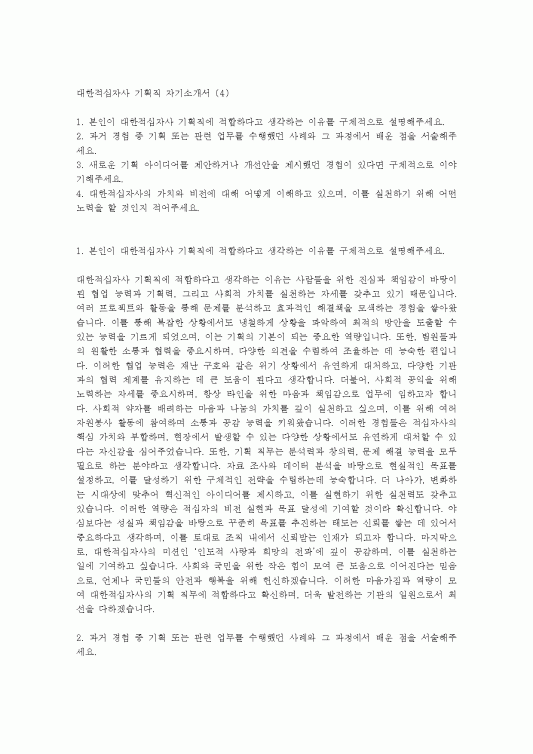 대한적십자사 기획직 자기소개서 (4)