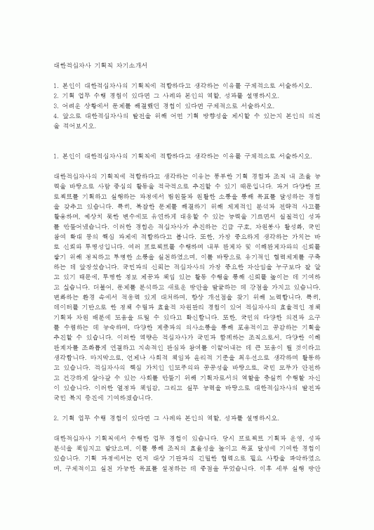 대한적십자사 기획직 자기소개서