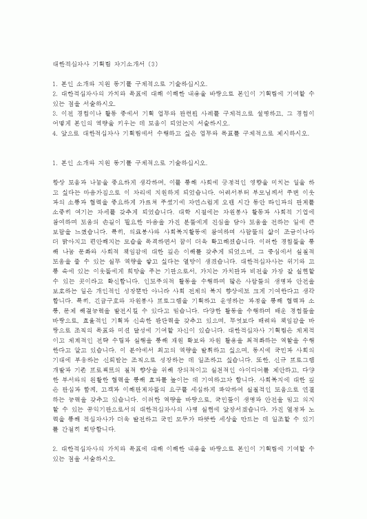 대한적십자사 기획팀 자기소개서 (3)