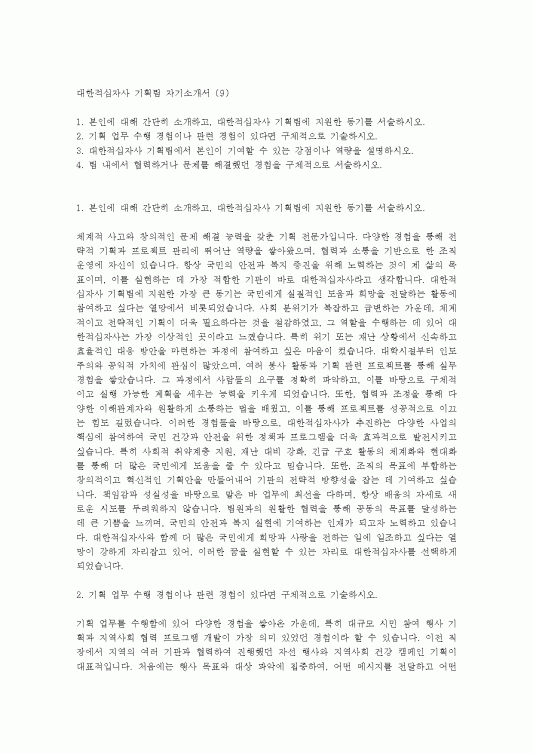 대한적십자사 기획팀 자기소개서 (9)