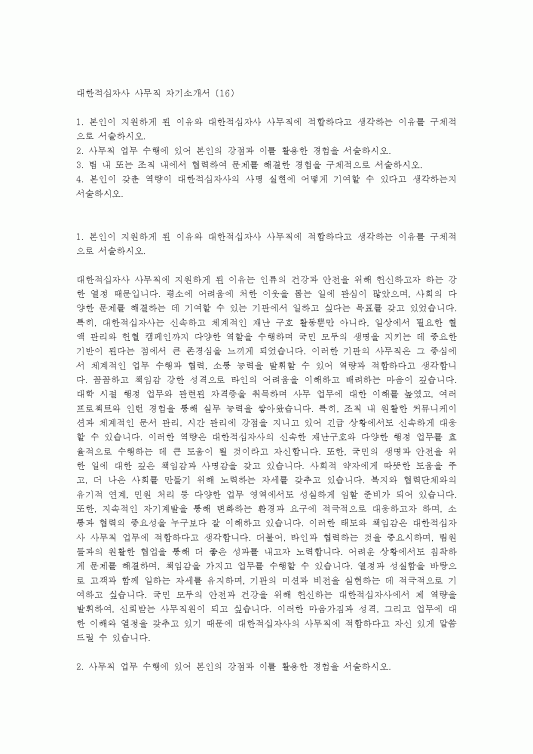 대한적십자사 사무직 자기소개서 (16)
